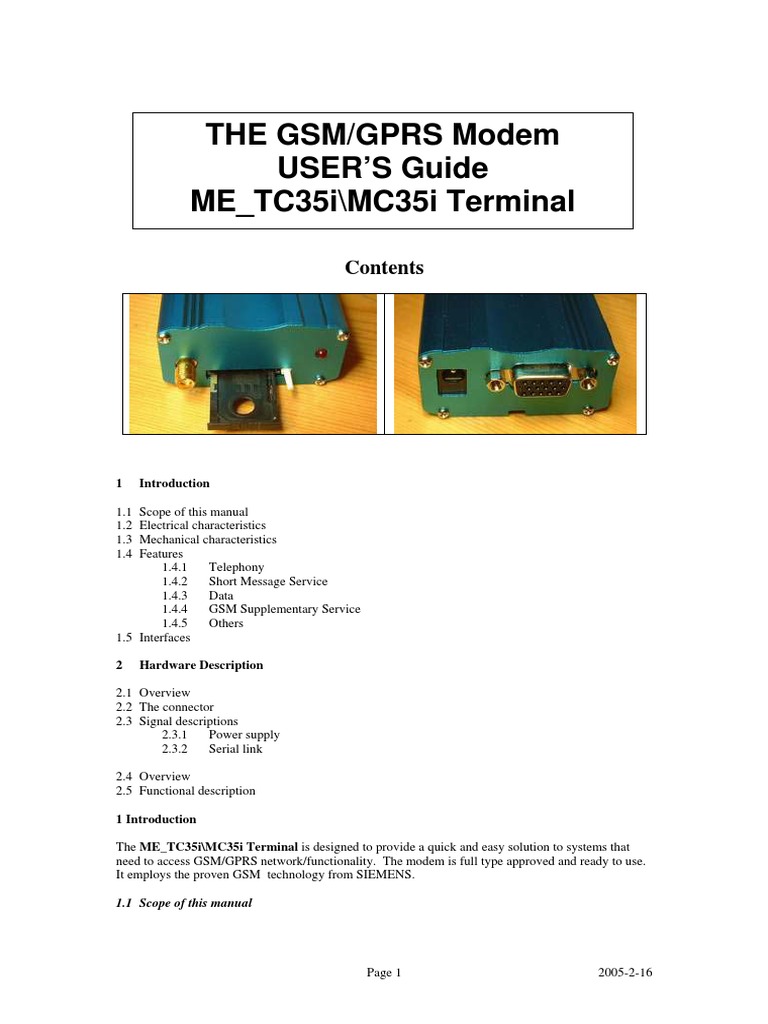 The Gsm/Gprs Modem USER'S Guide ME - TC35i/MC35i Terminal: 1.1 Scope of ...