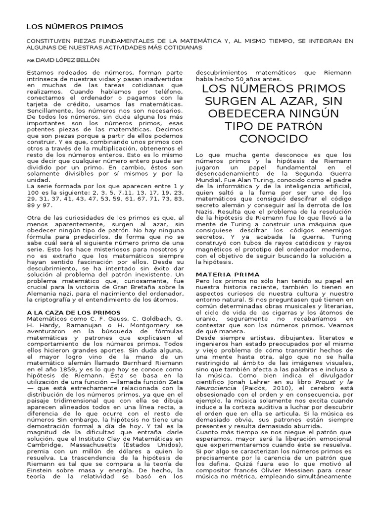 Los Números Primos | PDF | Número primo | Alan Turing