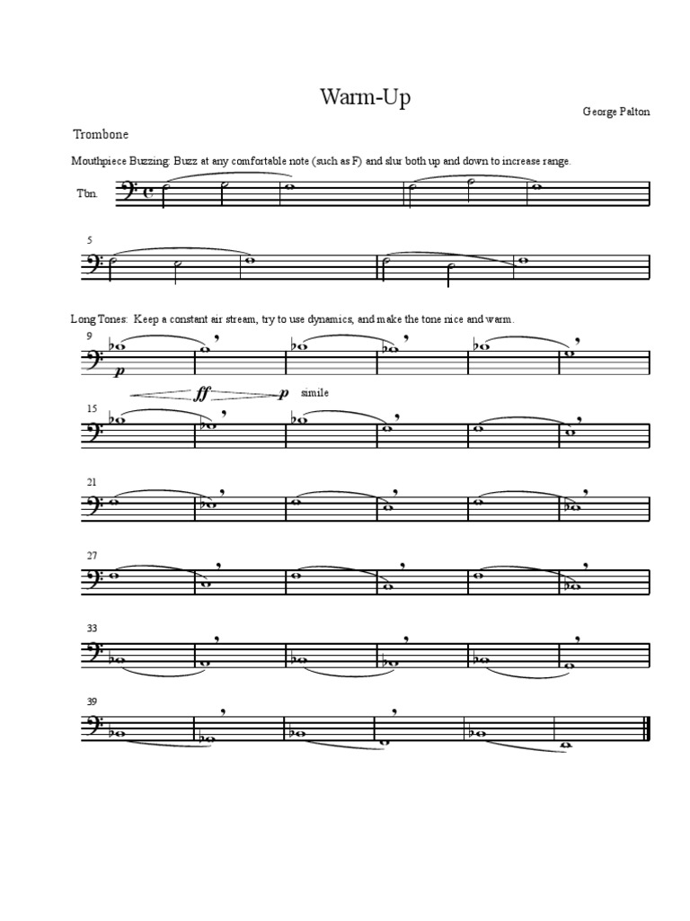 C. Trombone Beginner Warm-Up PDF | PDF