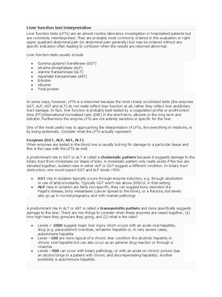 Liver Function Tests Interpretation | PDF | Alanine Transaminase ...