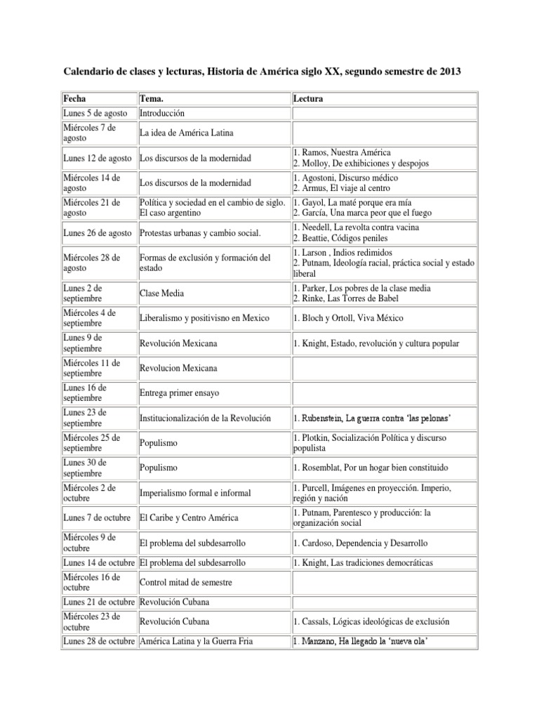 Calendario de Clases y Lecturas 2013 | PDF | Américas | México
