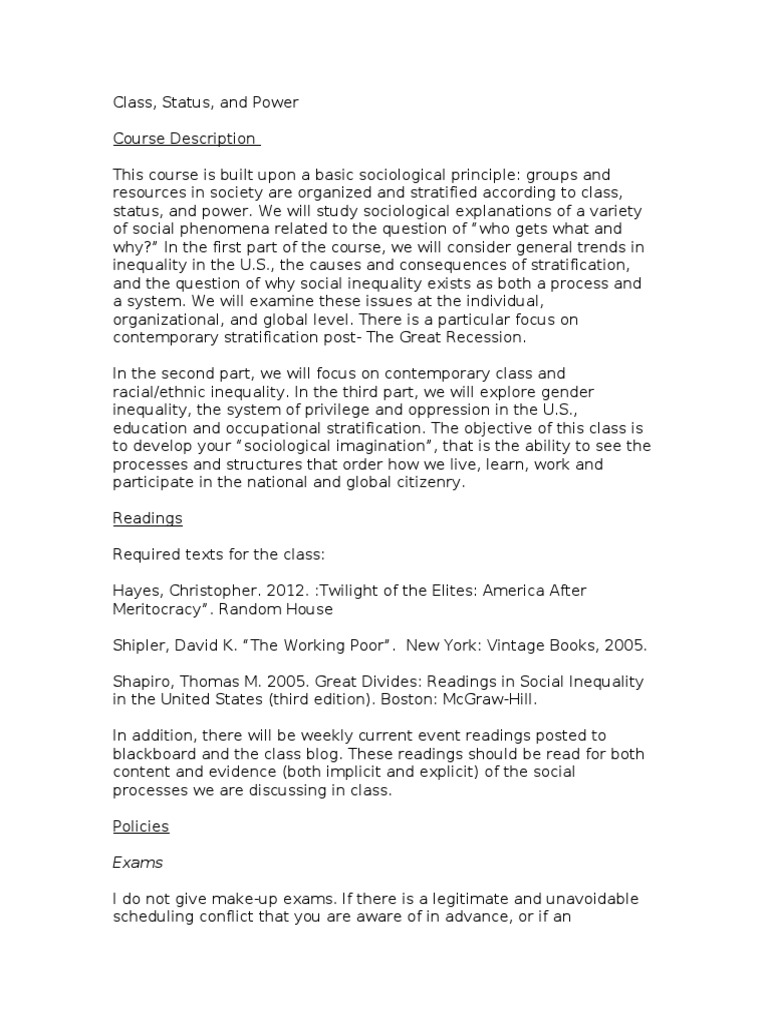 Understanding Class, Status, and Power | PDF | Social Inequality ...