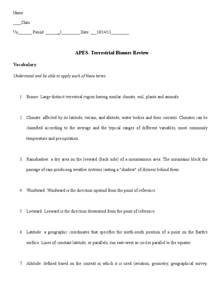 Apes - Terrestrial Biomes Study Guide-1 Autosaved | PDF | Precipitation ...