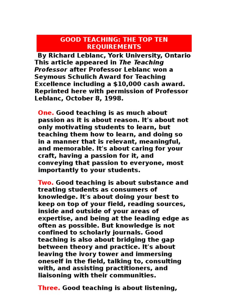 Good Teaching | Lecture | Learning Styles