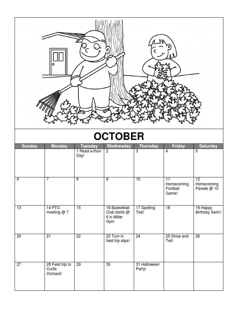 October School Events Calendar | PDF | Sports & Recreation