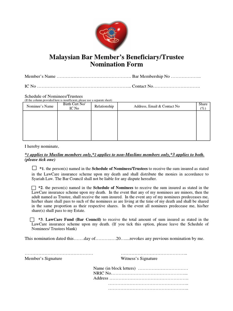 Malaysian Bar Beneficiary Form | PDF | Politics | Law
