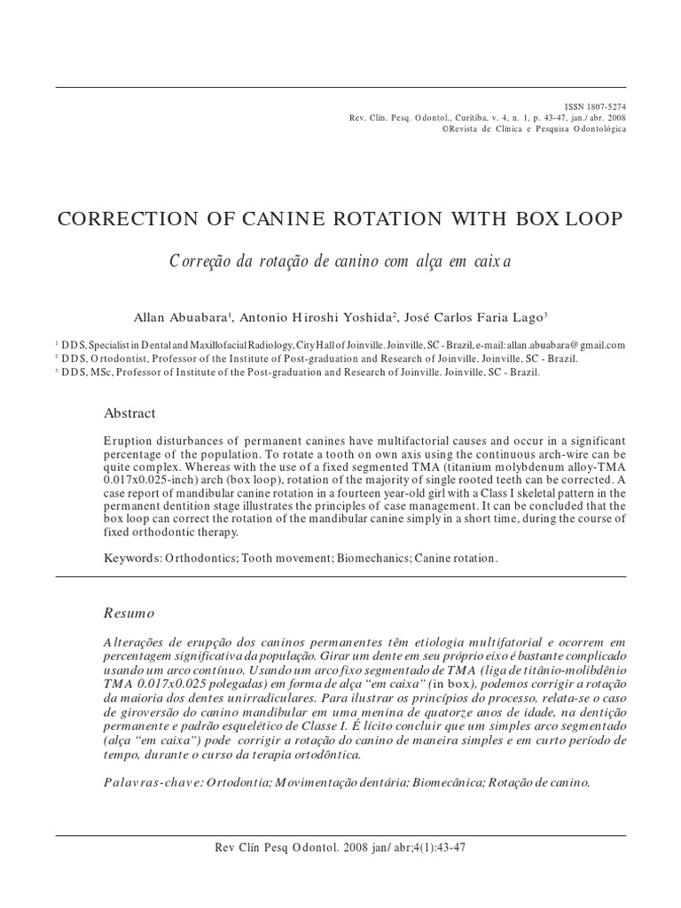 Correction of Canine Rotation With Box Loop | PDF | Dente | Ortodontia
