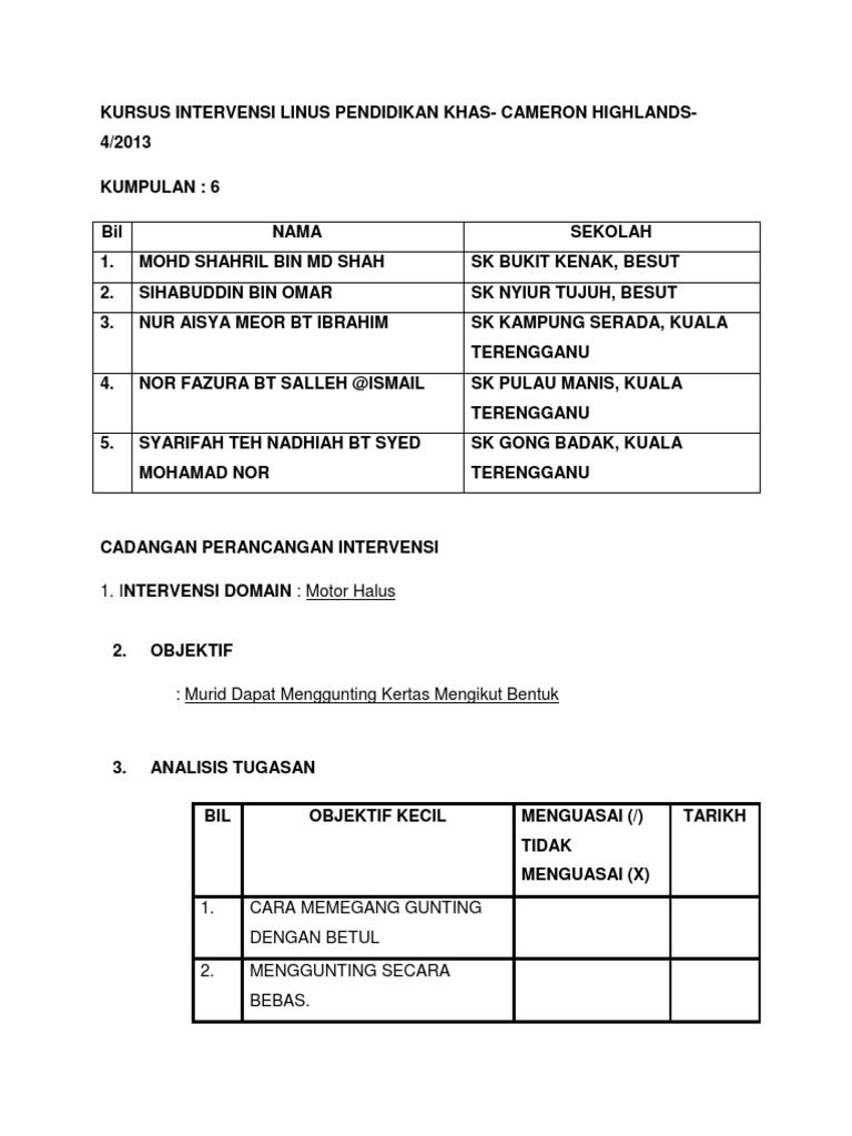 Rancangan Intervensi Linus Pendidikan Khas | PDF | Karier & Perkembangan