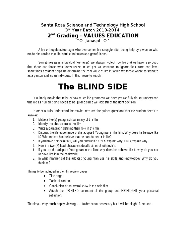 The Blind Side: Film Review Guide | PDF | Adolescence | Love