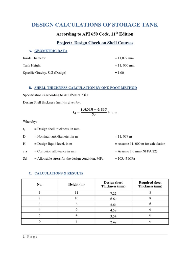 API 650 Storage Tank Design Calculations | PDF | Home & Garden | Computers