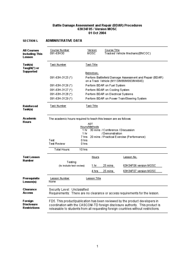 Battle Damage Assessment and Repair (BDAR) Procedures 63H34F05 ...