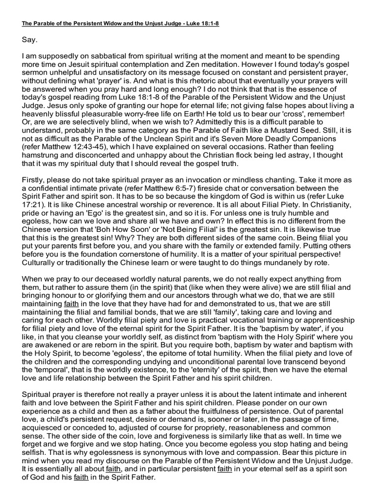 The Parable of The Persistent Widow and The Unjust Judge - Luke 18:1-8 ...