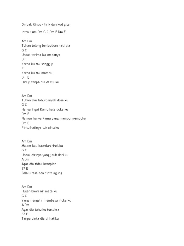 Ombak Rindu - Lirik Dan Kod Gitar | PDF