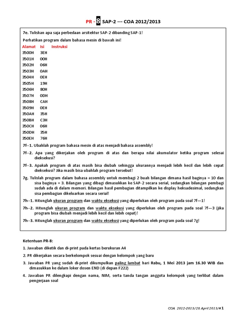 Soal PR 8 SAP 2 | PDF