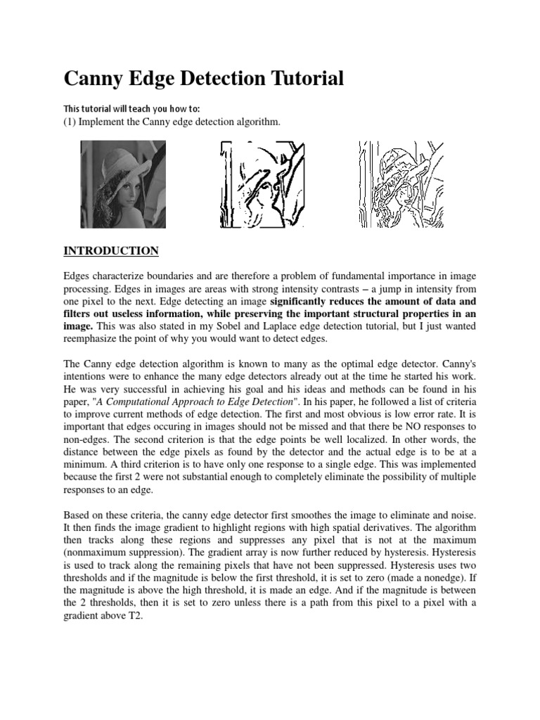 Canny Edge Detection Tutorial PDF | PDF | Line (Geometry) | Multidimensional Signal Processing
