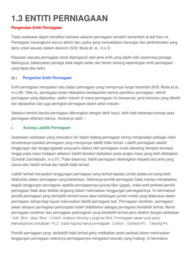 1.3 Entiti Perniagaan | PDF