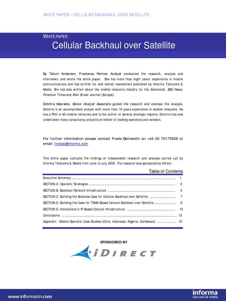 White Paper Idirect Celular Backhaul Over Satellite | PDF | Internet ...