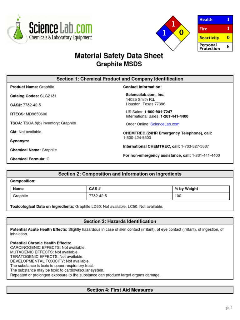 MSDS Graphite | PDF | Toxicity | Flammability