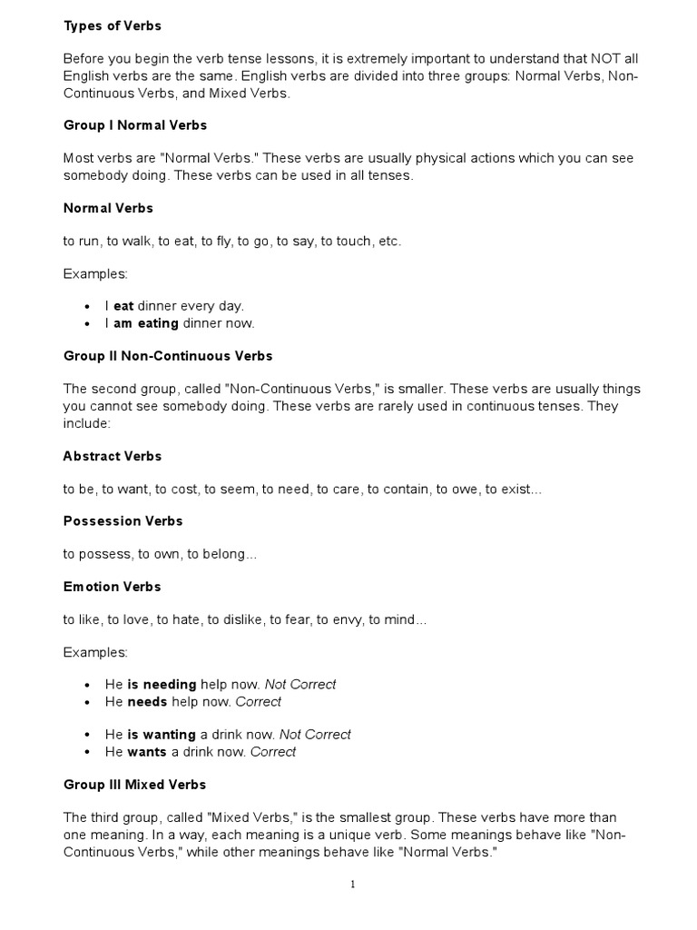 Types of Verbs | PDF | Perfect (Grammar) | Grammatical Tense