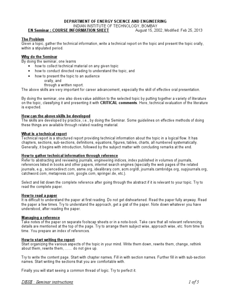 DESE: Seminar Instructions 1 of 5 | PDF | Citation | Letter Case