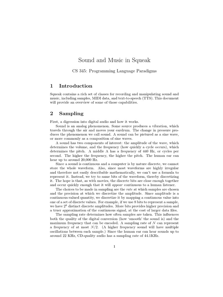 Sound and Music in Squeak: CS 345: Programming Language Paradigms | PDF ...