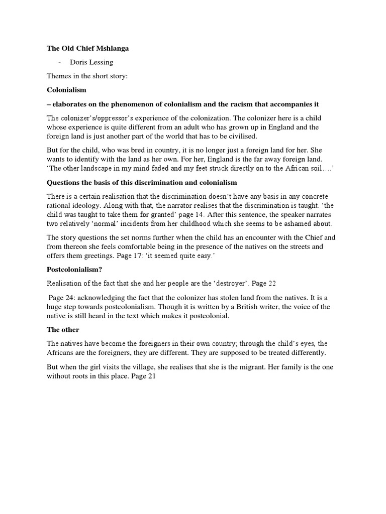 Colonialism in "The Old Chief Mshlanga" | PDF | Colonialism ...