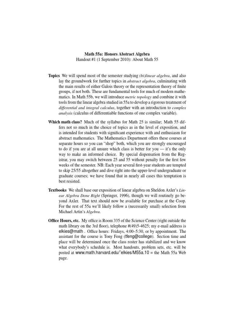 Math 55a | PDF | Teaching Mathematics | Algebra