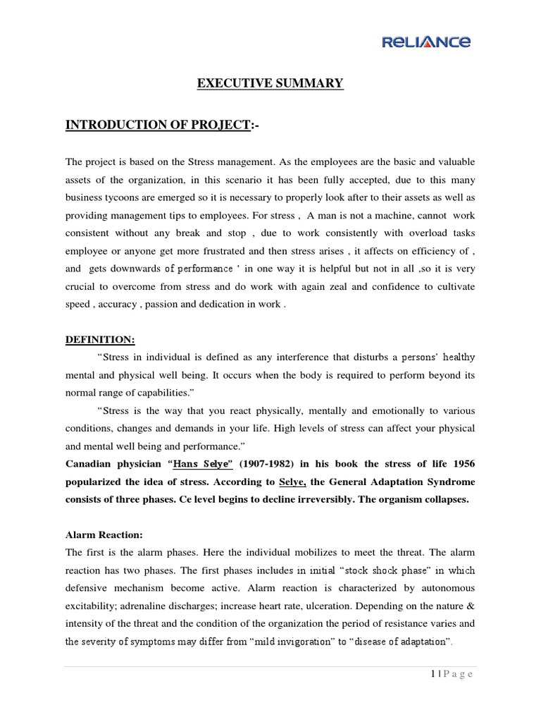 Project On Stress Management | PDF | Stress (Biology) | Relaxation ...