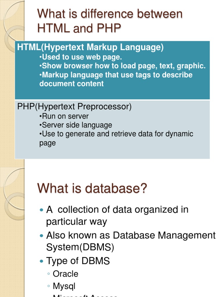 What Is Difference Between Html And Php Pdf 3848