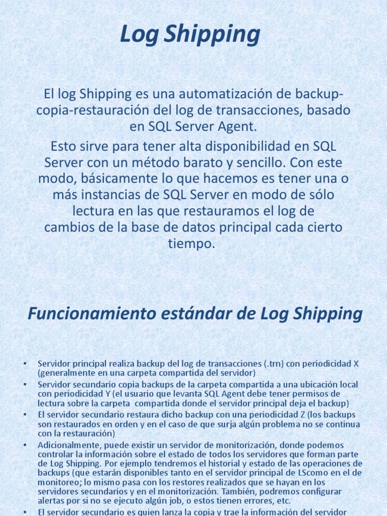 Log Shipping | PDF | Servidor SQL de Microsoft | Protocolo de ...