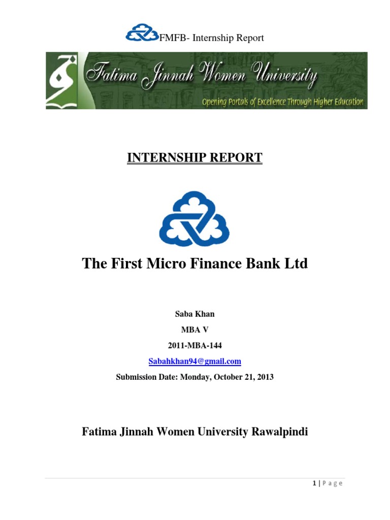 FMFB Intrnship Report | PDF | Microfinance | Banks