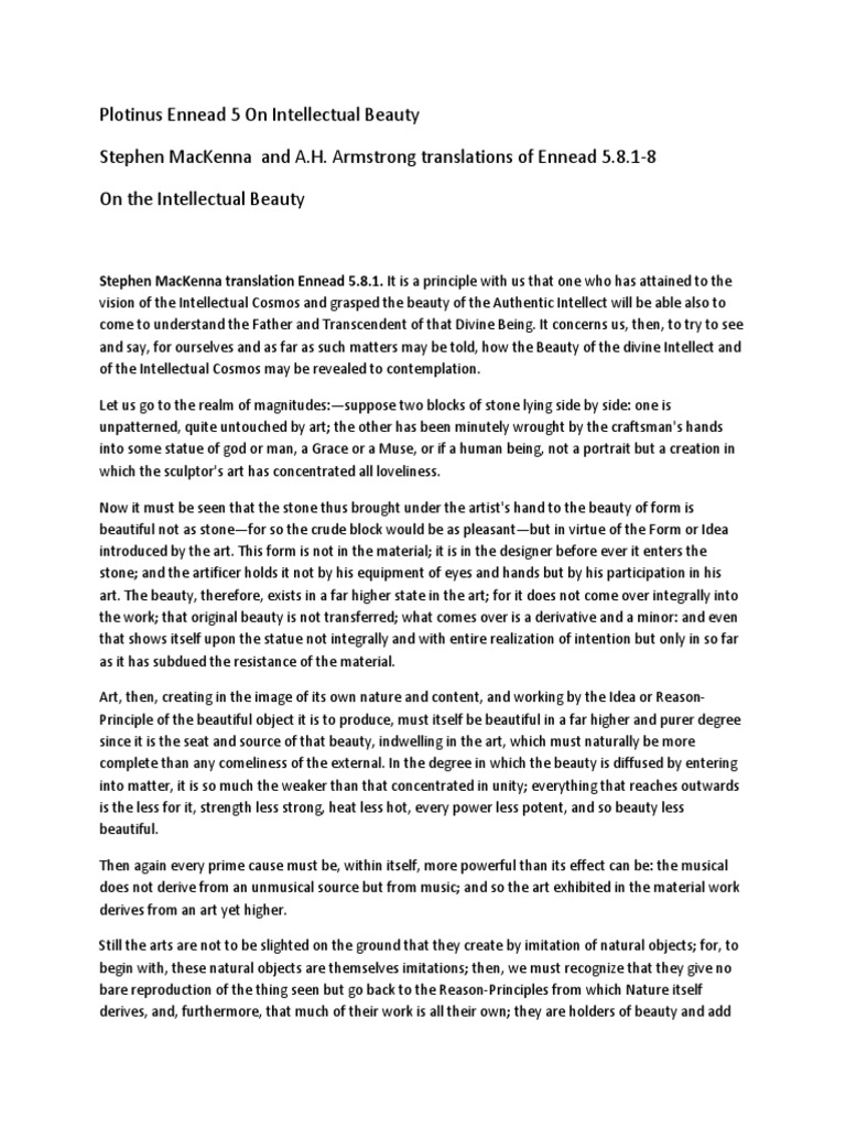 Plotinus On Intellectual Beauty | PDF | Nous | Symposium (Plato)