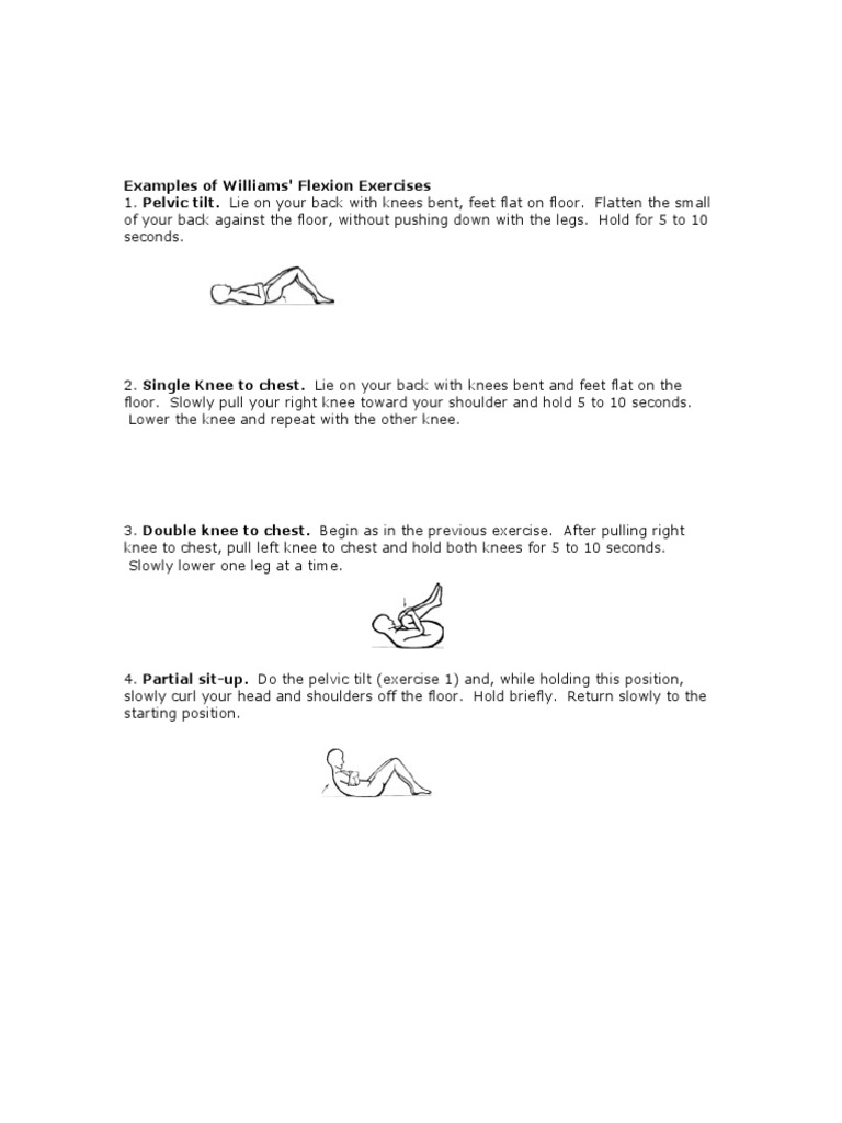 Guide to Williams' Flexion Exercises for Low Back Pain Rehabilitation | PDF