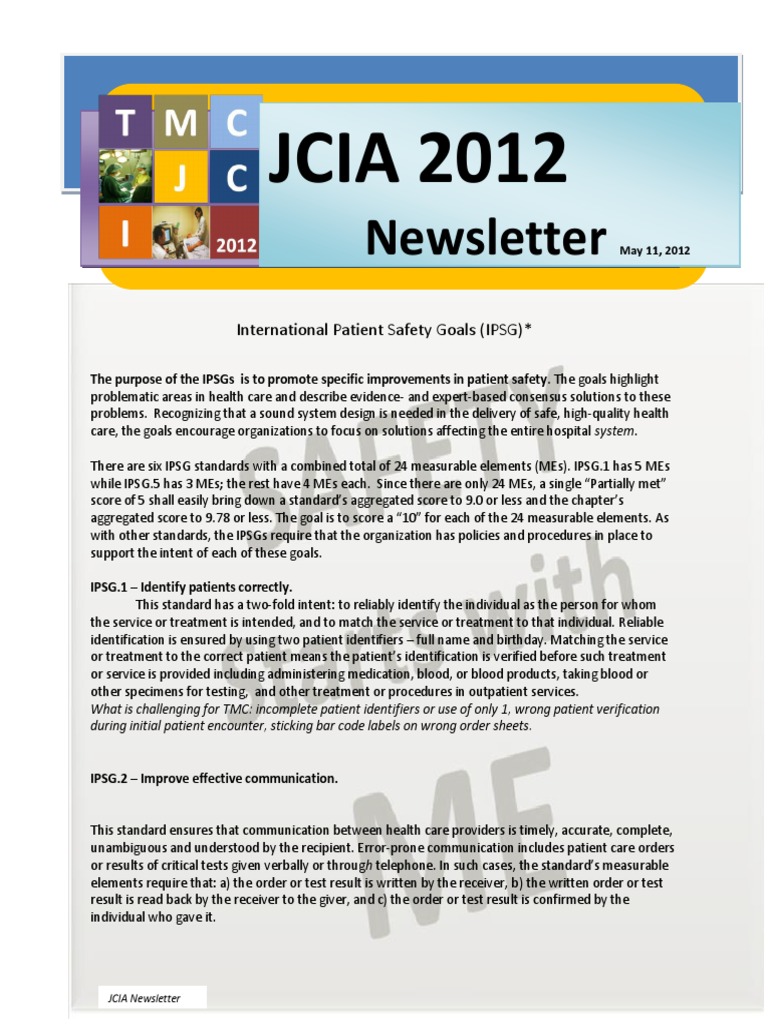 JCI Newsletter May 8 IPSG | Download Free PDF | Joint Commission | Hand ...