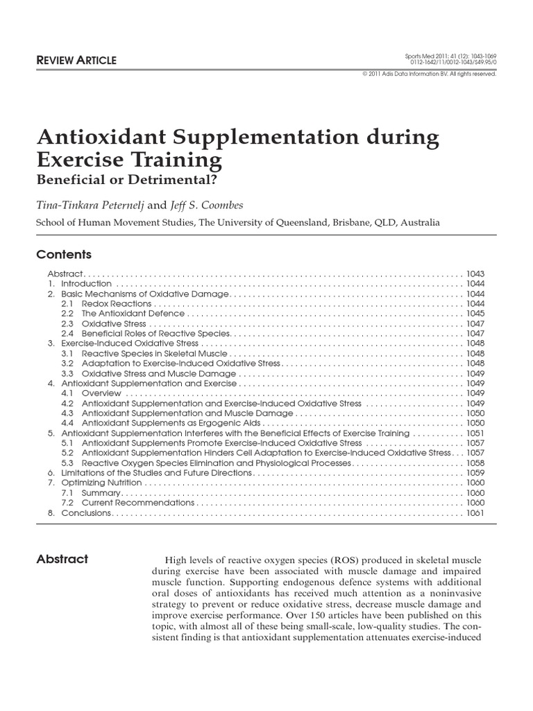 Antioxidants and Exercise | PDF | Antioxidant | Reactive Oxygen Species
