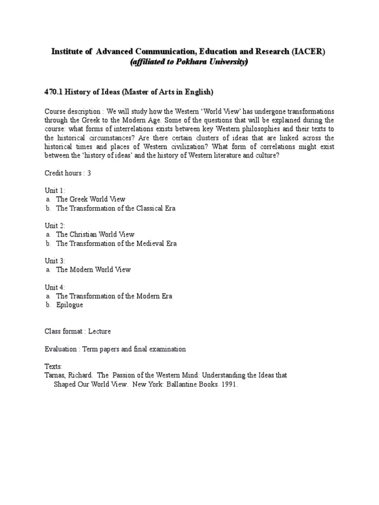 History of Ideas Course Overview | PDF