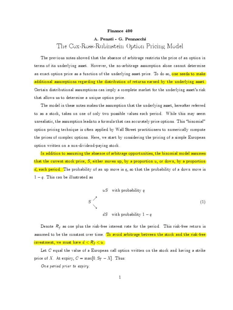 CRR Model | PDF | Option (Finance) | Arbitrage