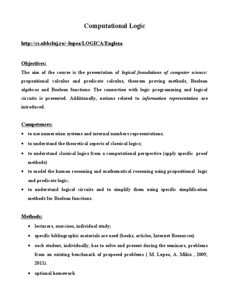 Computational Logic 2013-2014 | PDF | First Order Logic | Mathematical ...