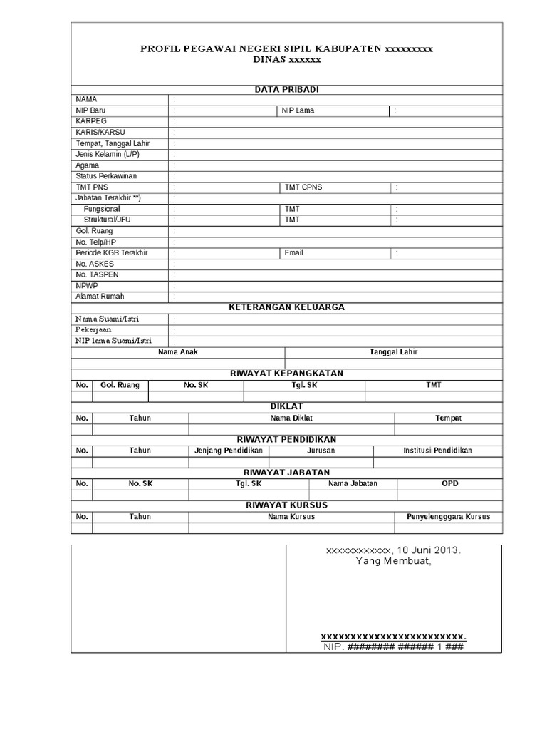 Form Profil PNS Blanko | PDF