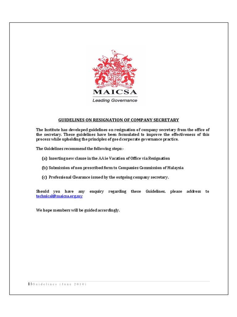Guidelines for Company Secretary Resignation | PDF | Government ...