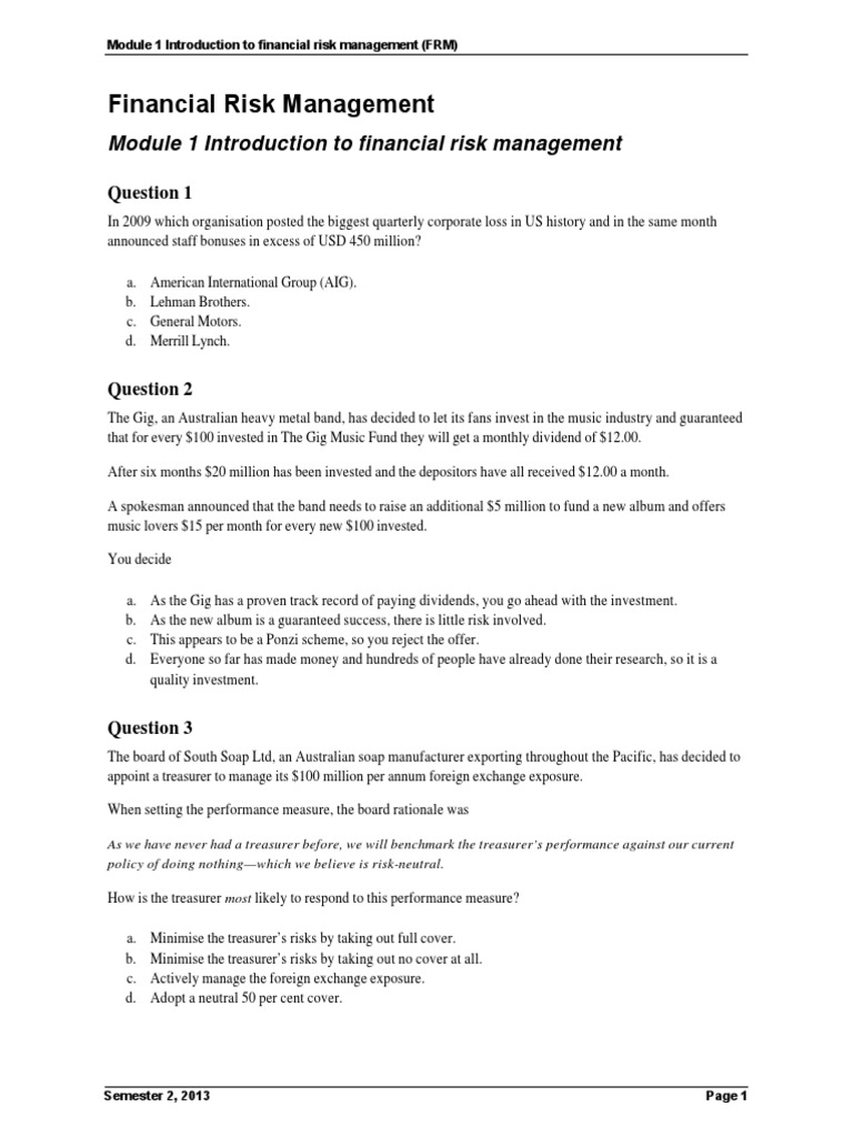 Module 1 Introduction To Financial Risk Management | PDF | Financial ...