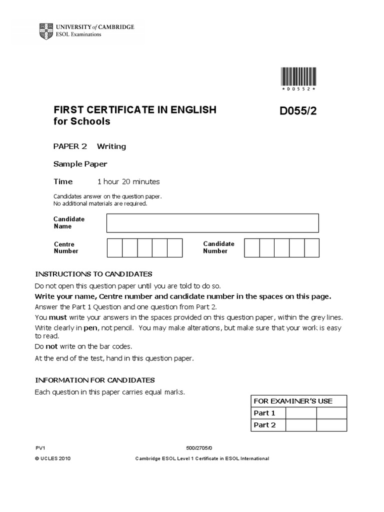 FCE For Schools Sample Writing Paper | PDF | Macbeth | Test (Assessment)