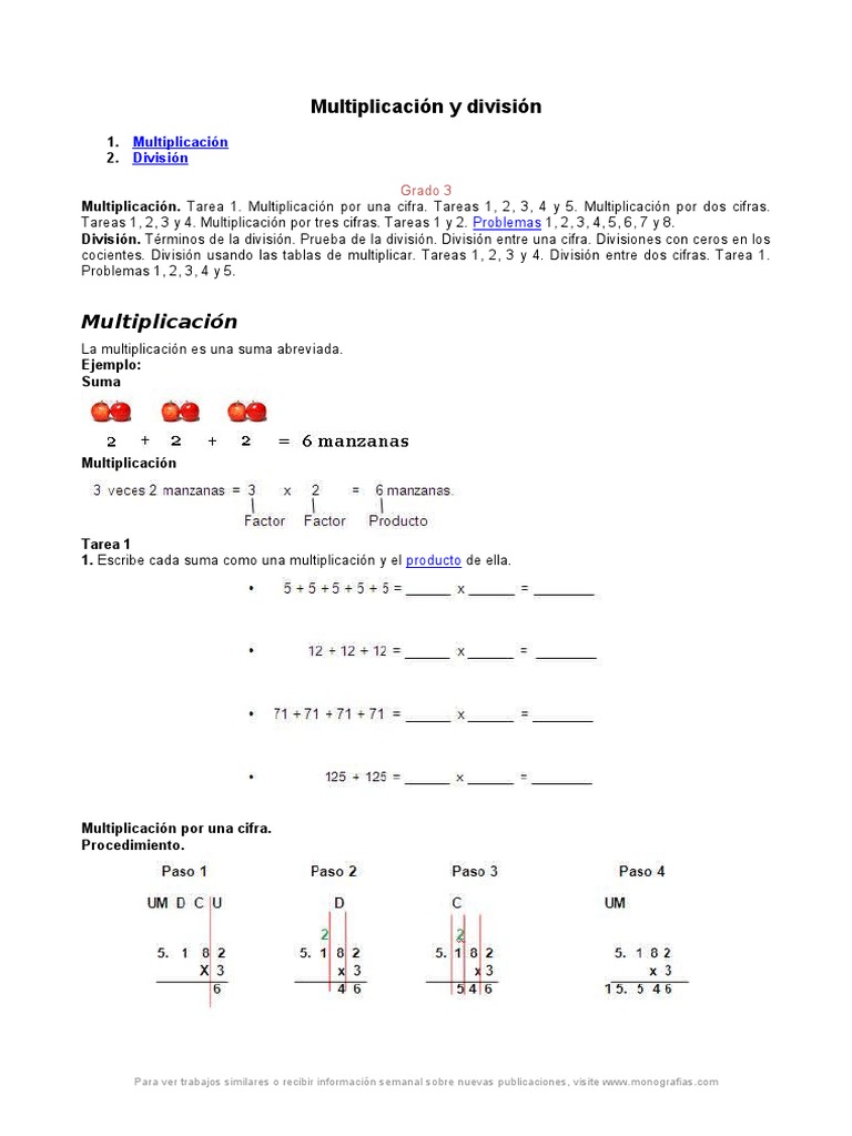 Multiplicación y División para Tercer Grado | PDF | División ...