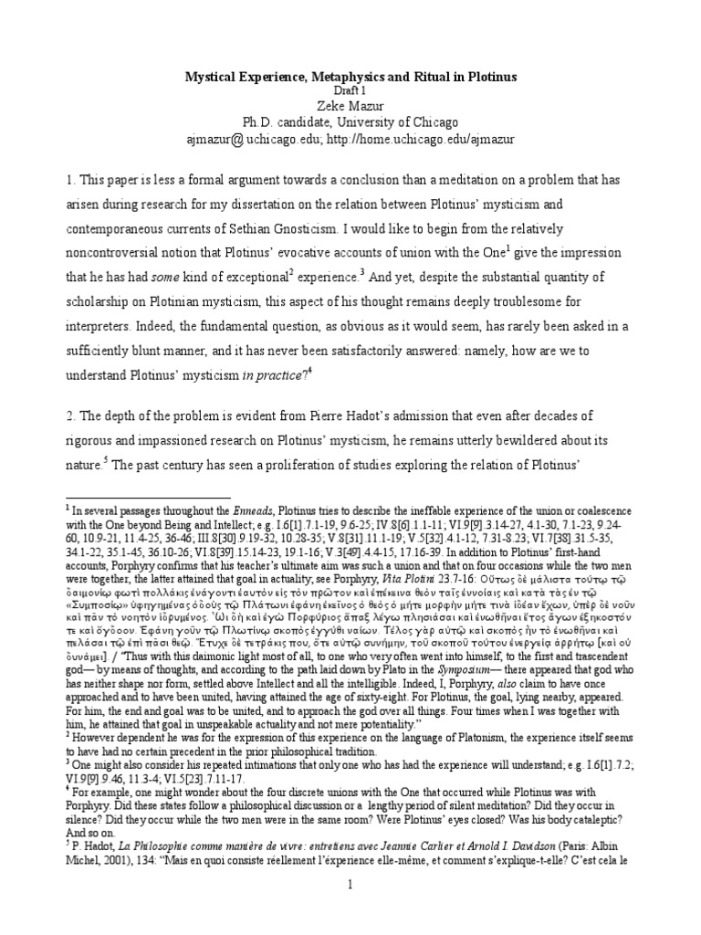 Plotinus' Mysticism and Metaphysics | PDF | Gnosticism | Nous