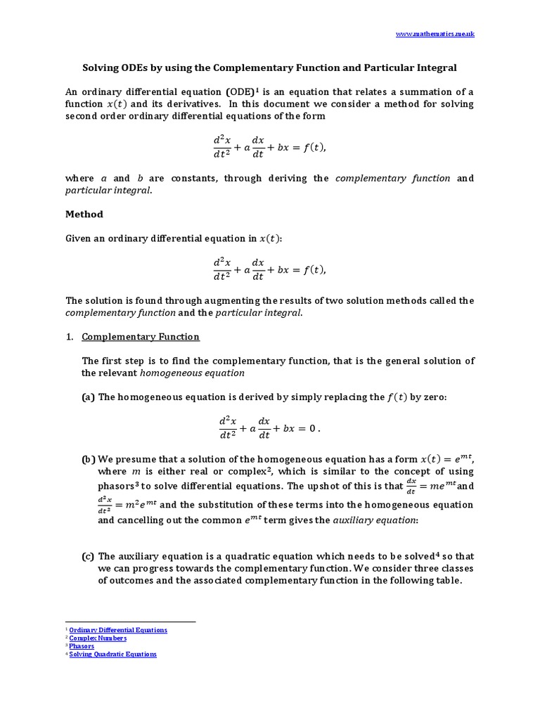 Solving ODEs by Complementary Function and Particular Integral | Ordinary Differential Equation ...