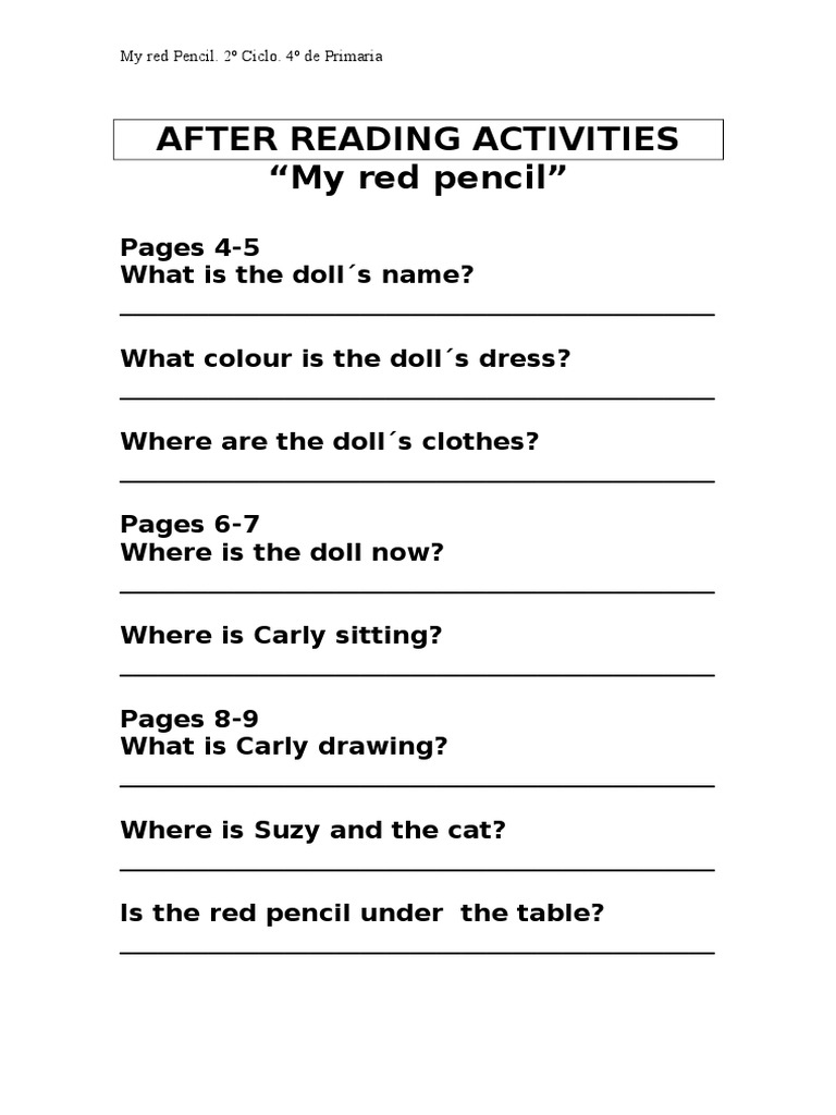 My Red Pencil: 4th Grade Activities | PDF | Career & Growth | Language ...