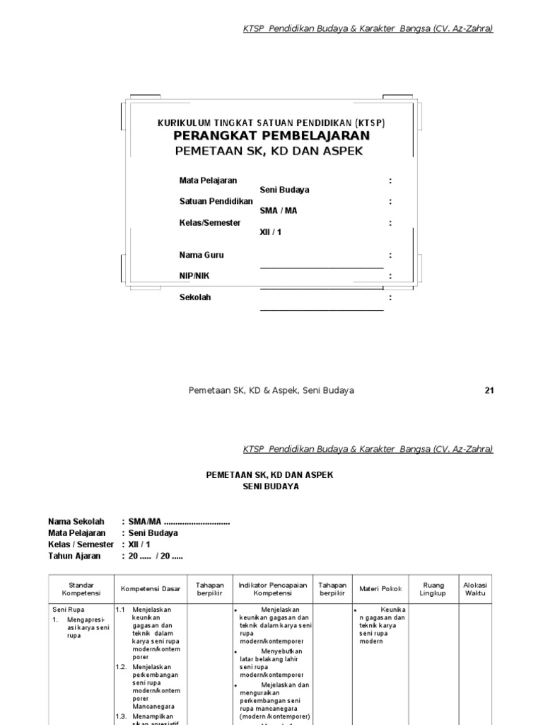 Pemetaan SK KD Seni Budaya Kelas Xii SMT 1 | PDF
