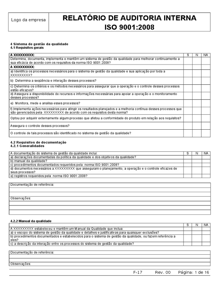 Check List Para Auditoria Interna ISO 9001 | Auditoria Interna ...