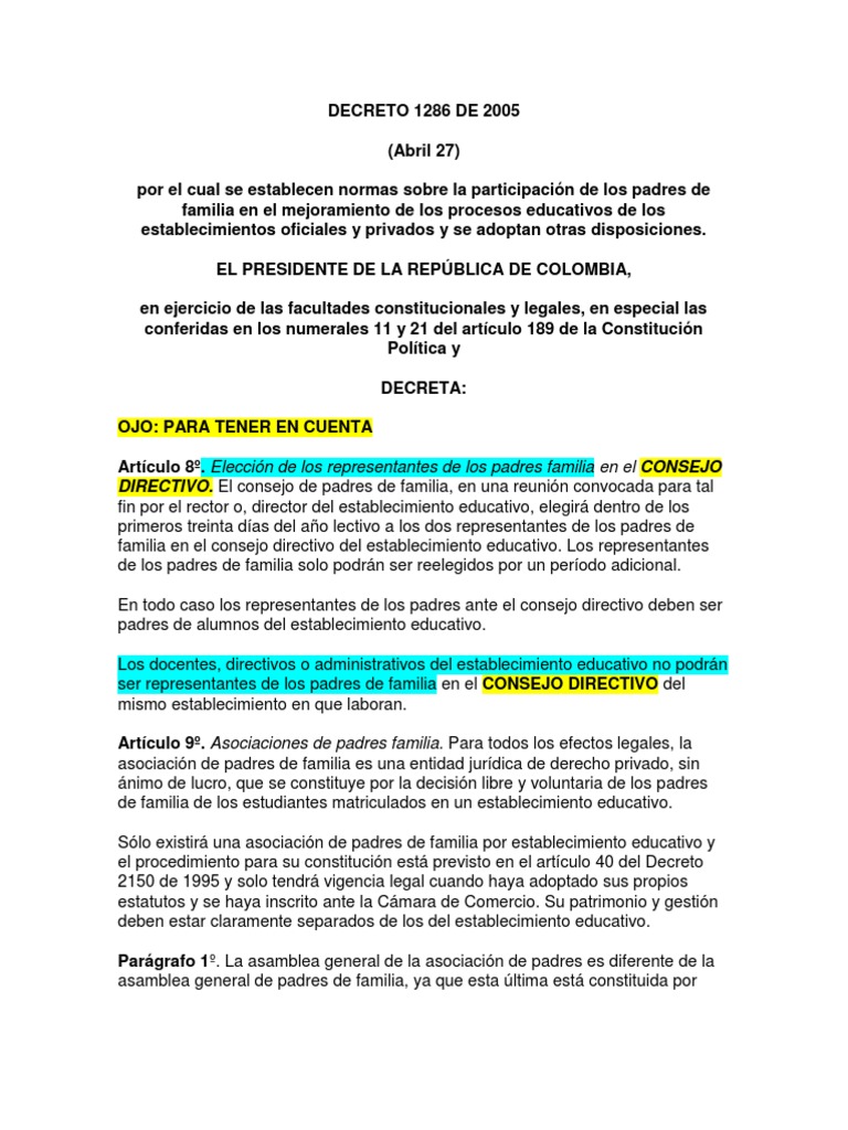 Decreto 1286 de 2005 | PDF | Familia | Instituciones sociales