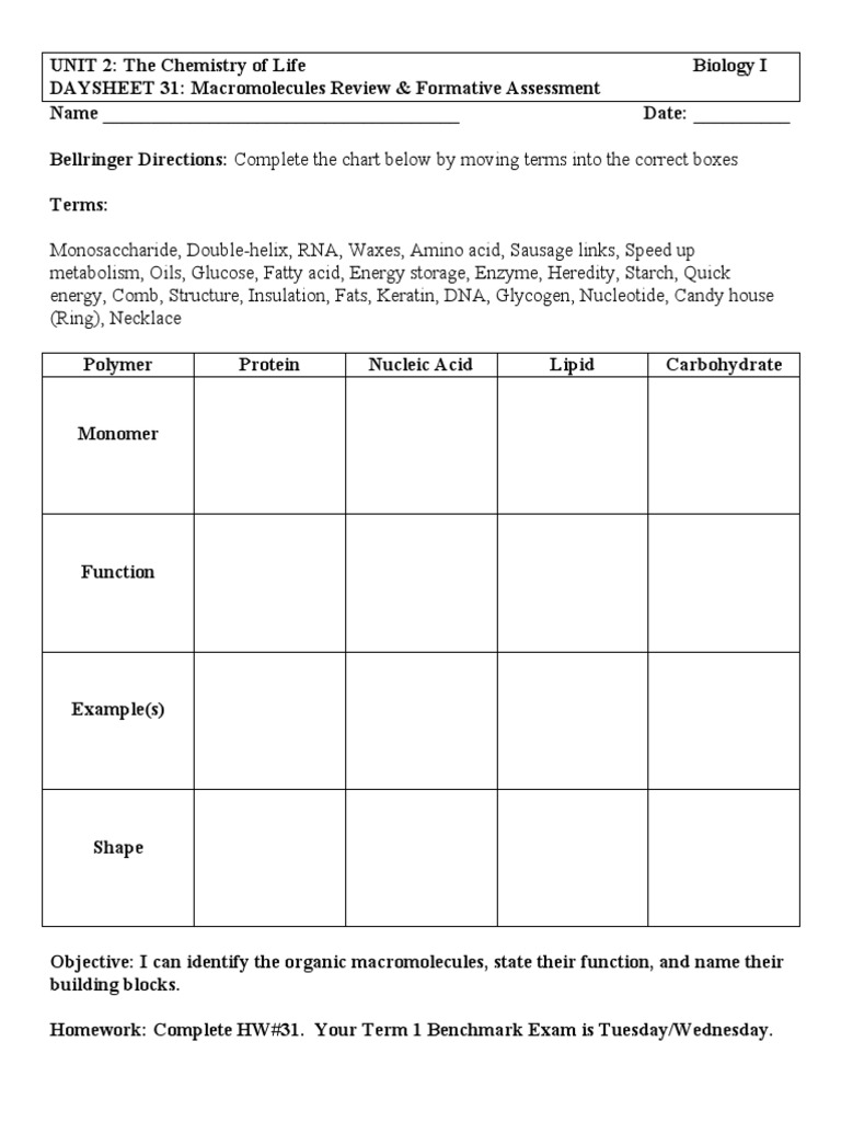 Macromolecules Review in Biology I | PDF | Macromolecules | Biology